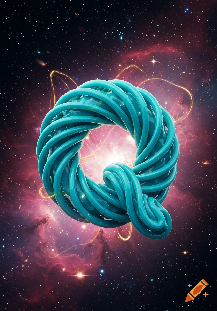A stylized, shiny teal letter Q made of twisted ropes floats in a ...