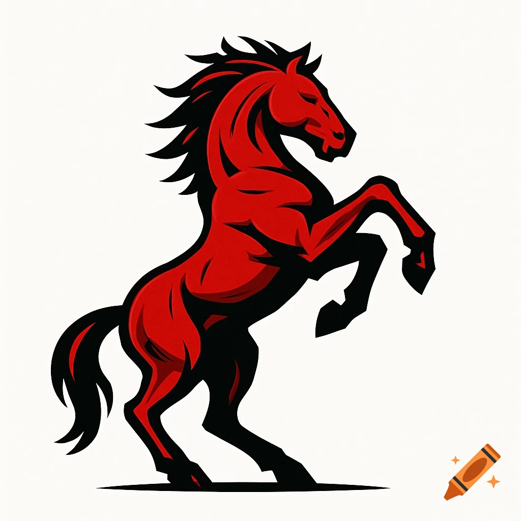 Elegant stylized fire red and copper horse with flowing mane and tail ...
