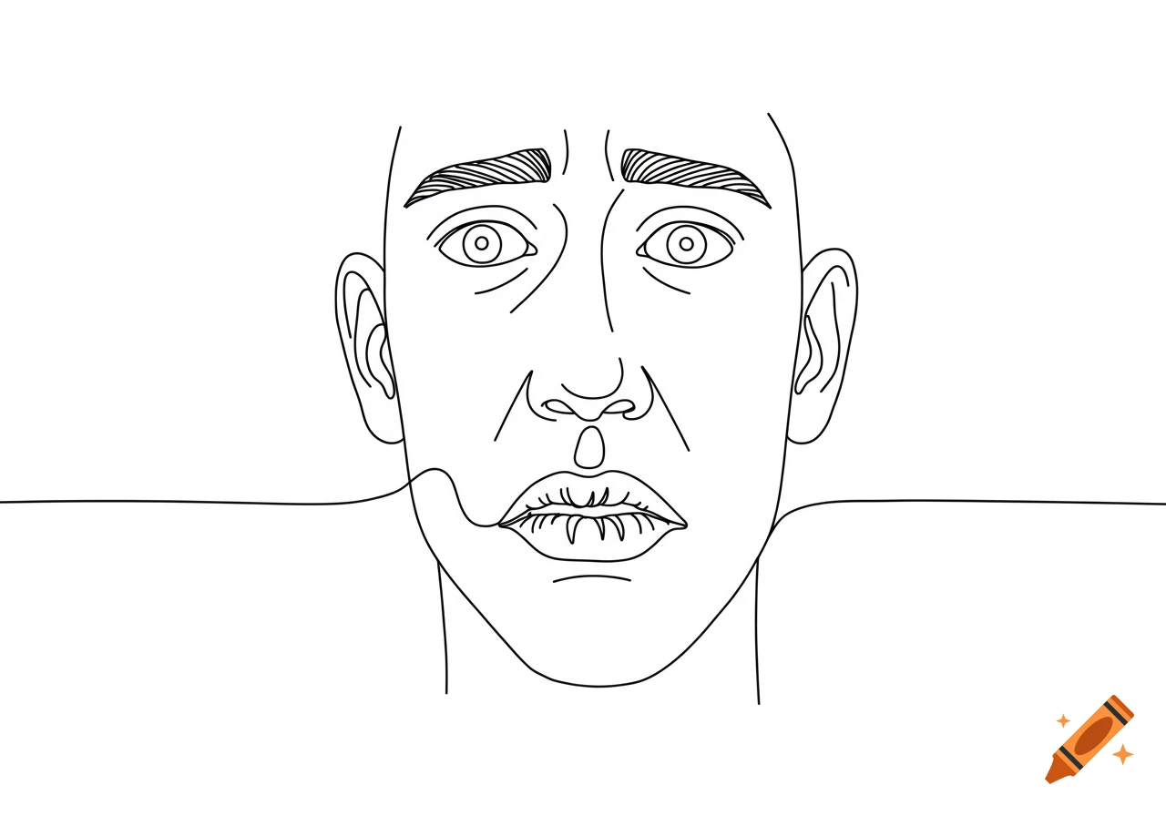 Simple line art drawing of a man's worried face with a wavy mouth. on ...