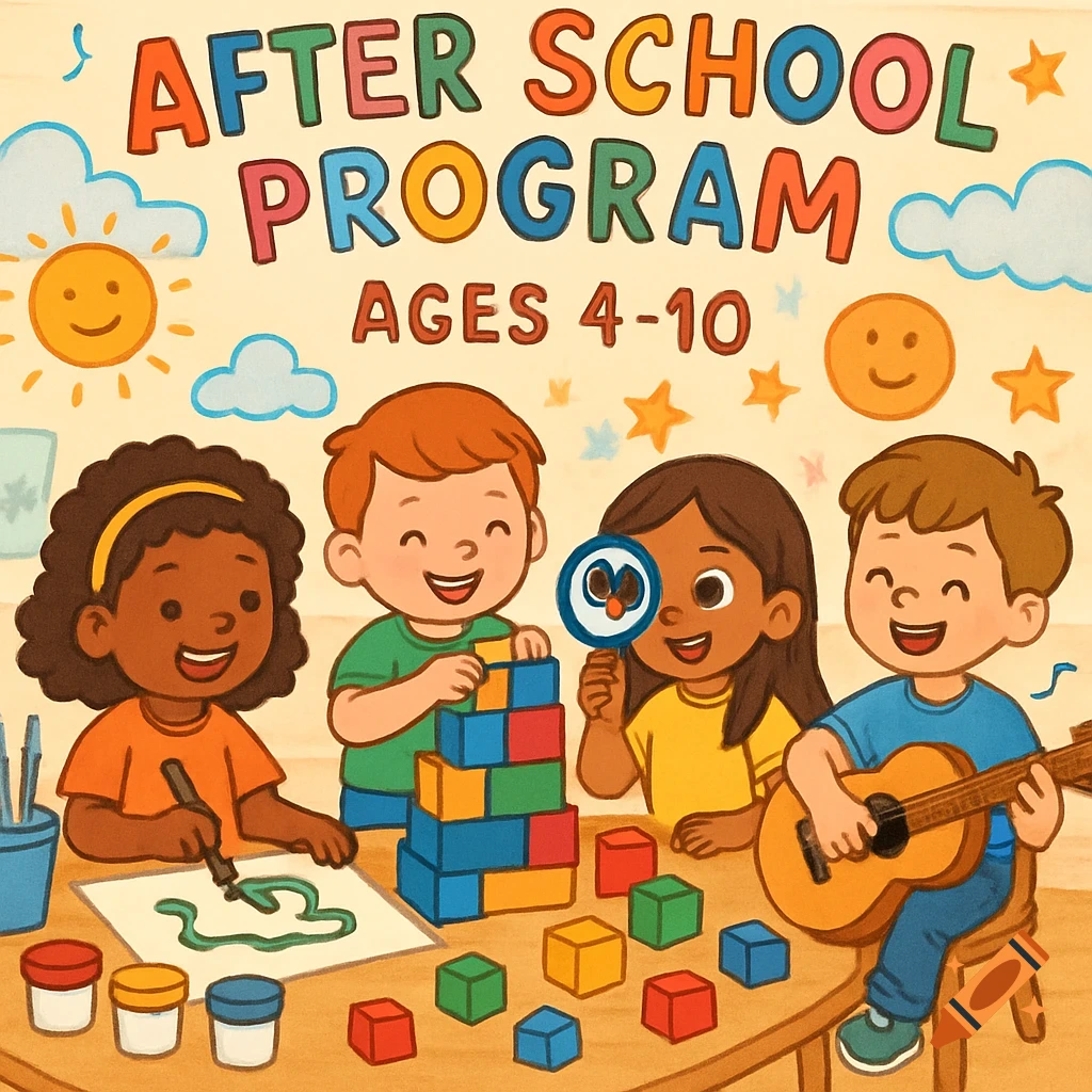 Cartoon illustration of diverse children engaged in an after-school ...