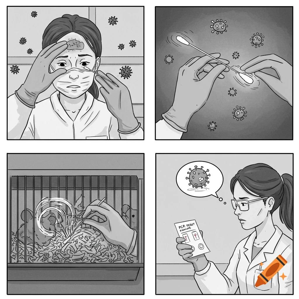 Black and white comic strip of a lab technician contaminating a swab ...