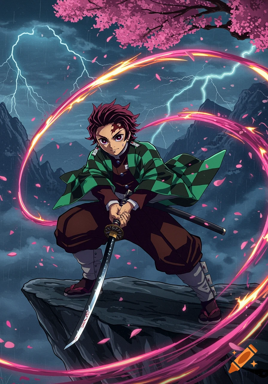 Inosuke Hasibira, a muscular boar-headed warrior, stands in a dark ...