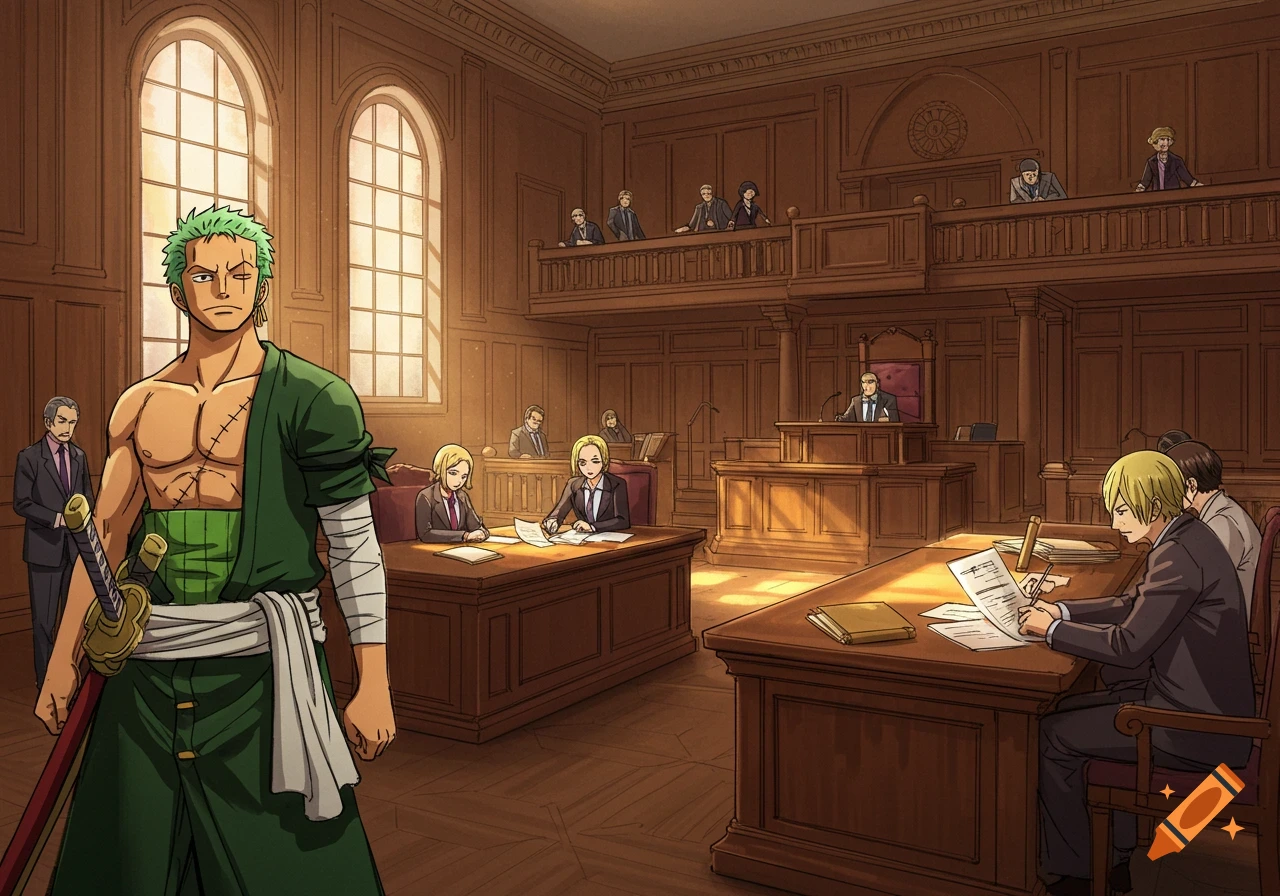 Anime style illustration of Roronoa Zoro in a green robe and bandages ...