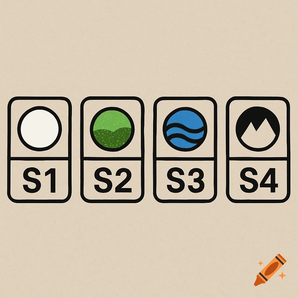 Four trail classification symbols: S1 with white circle, S2 green ...