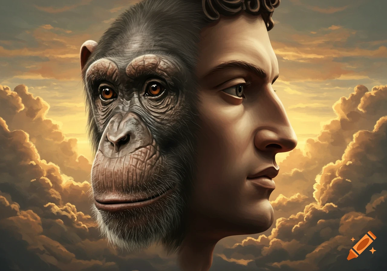 Anthropomorphic chimp relaxing on couch in sweat pants and tank top on ...