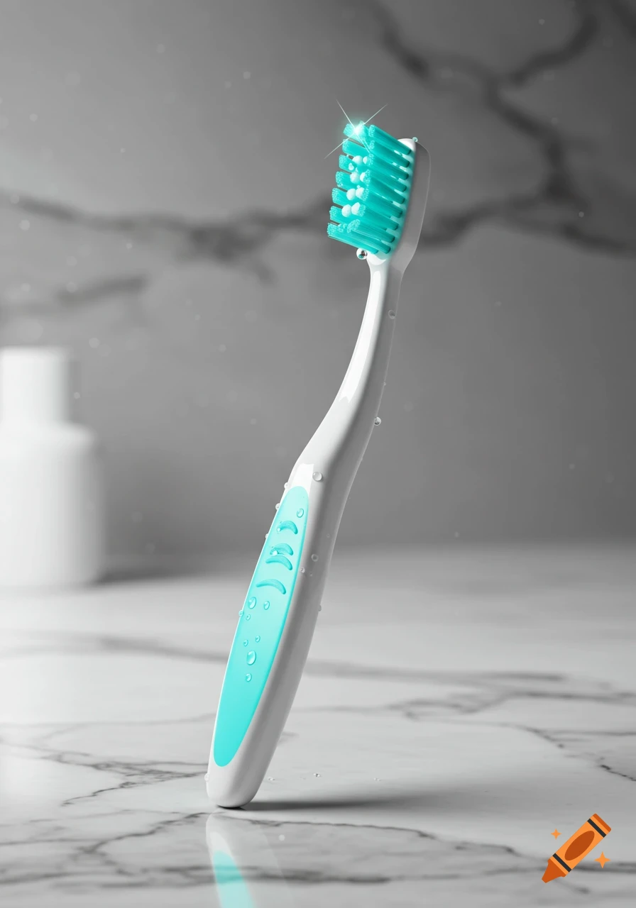 A futuristic, ornate toothbrush with a white, gold, and teal handle and ...
