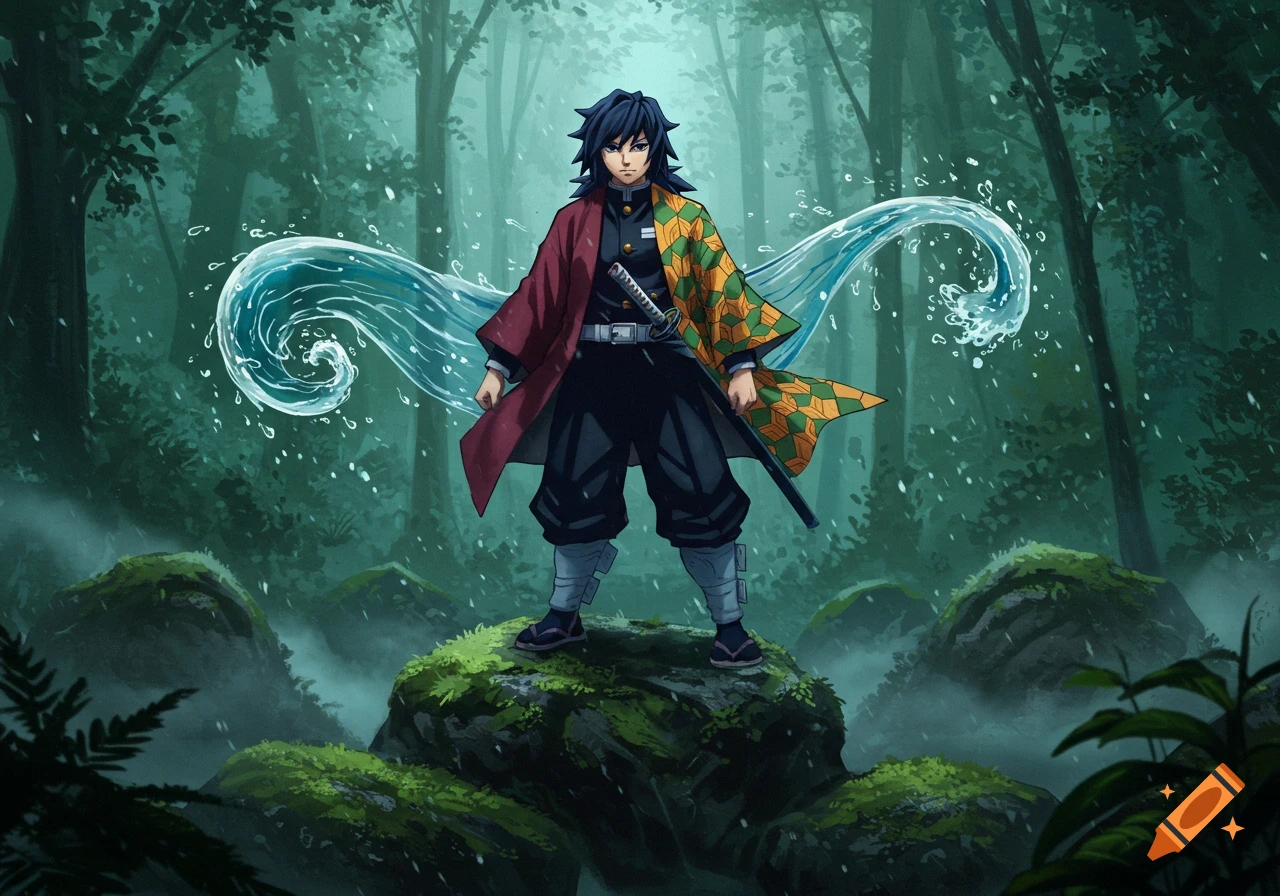 Tomioka Giyu from Demon Slayer, an anime character with dark hair and ...