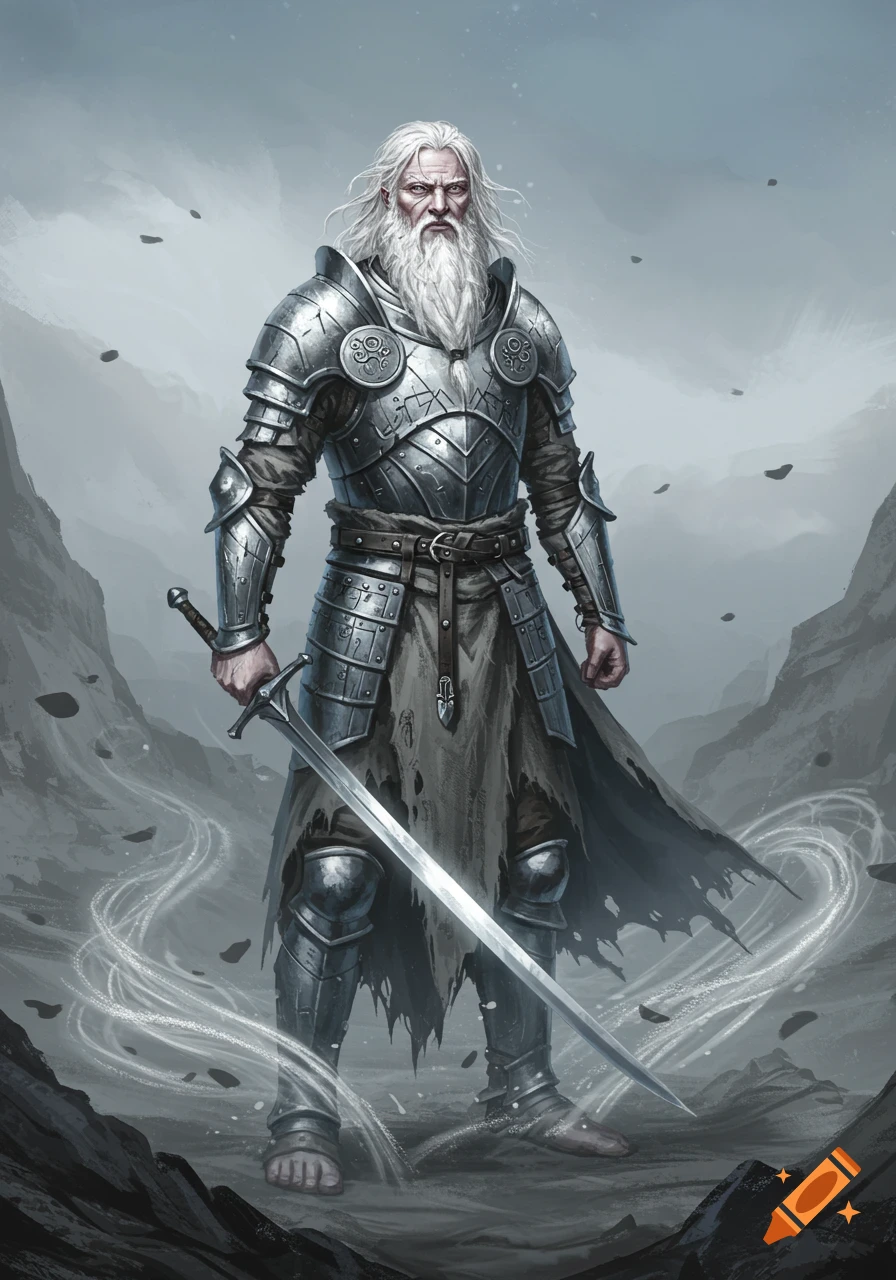 Photorealistic Gandalf, an old wizard with a long white beard, gray ...