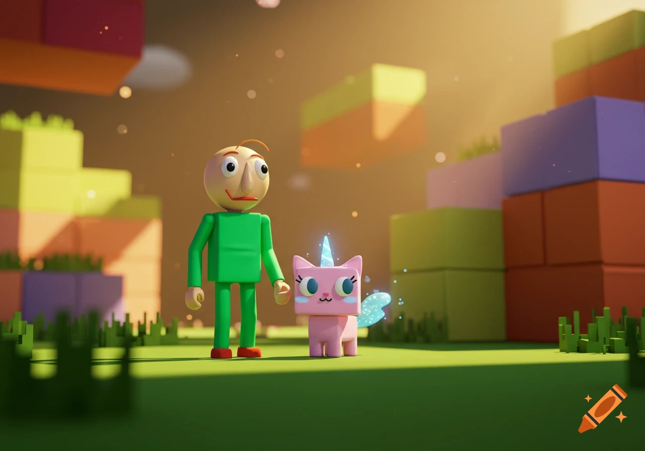 3D voxel art of Sans and Papyrus standing in a snowy, pixelated ...