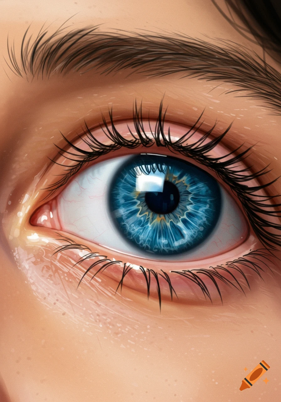 Close-up of a beautiful anime eye with a glowing, blue and purple ...