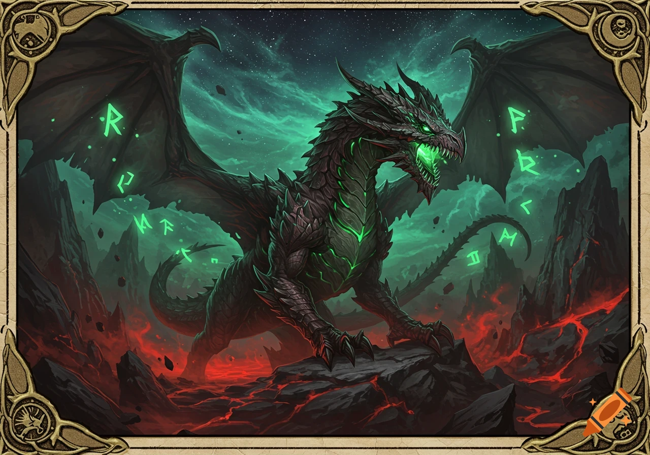 Metallic golden dragon icon with gears, dark background, and text ...