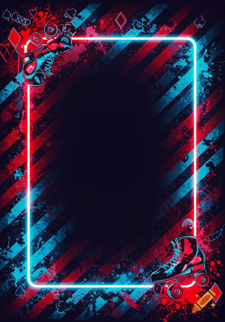 A vibrant grunge background with a neon frame, red and blue diagonal ...