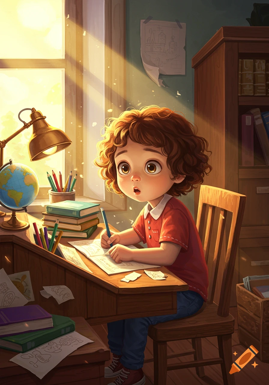 Whimsical illustration of two happy kids in winter hats, drinking hot ...