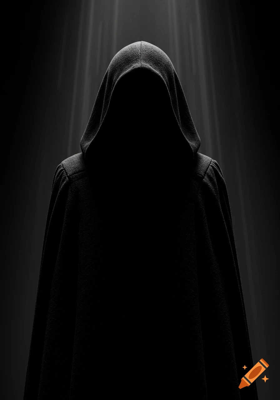 Detailed portrait of a hooded figure on Craiyon