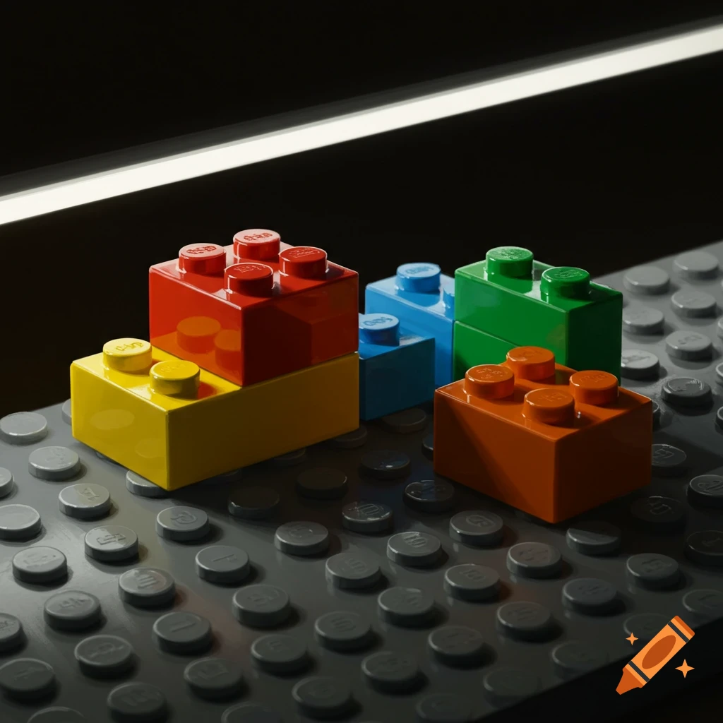 Colorful Lego blocks, including red, yellow, blue, green, and orange ...
