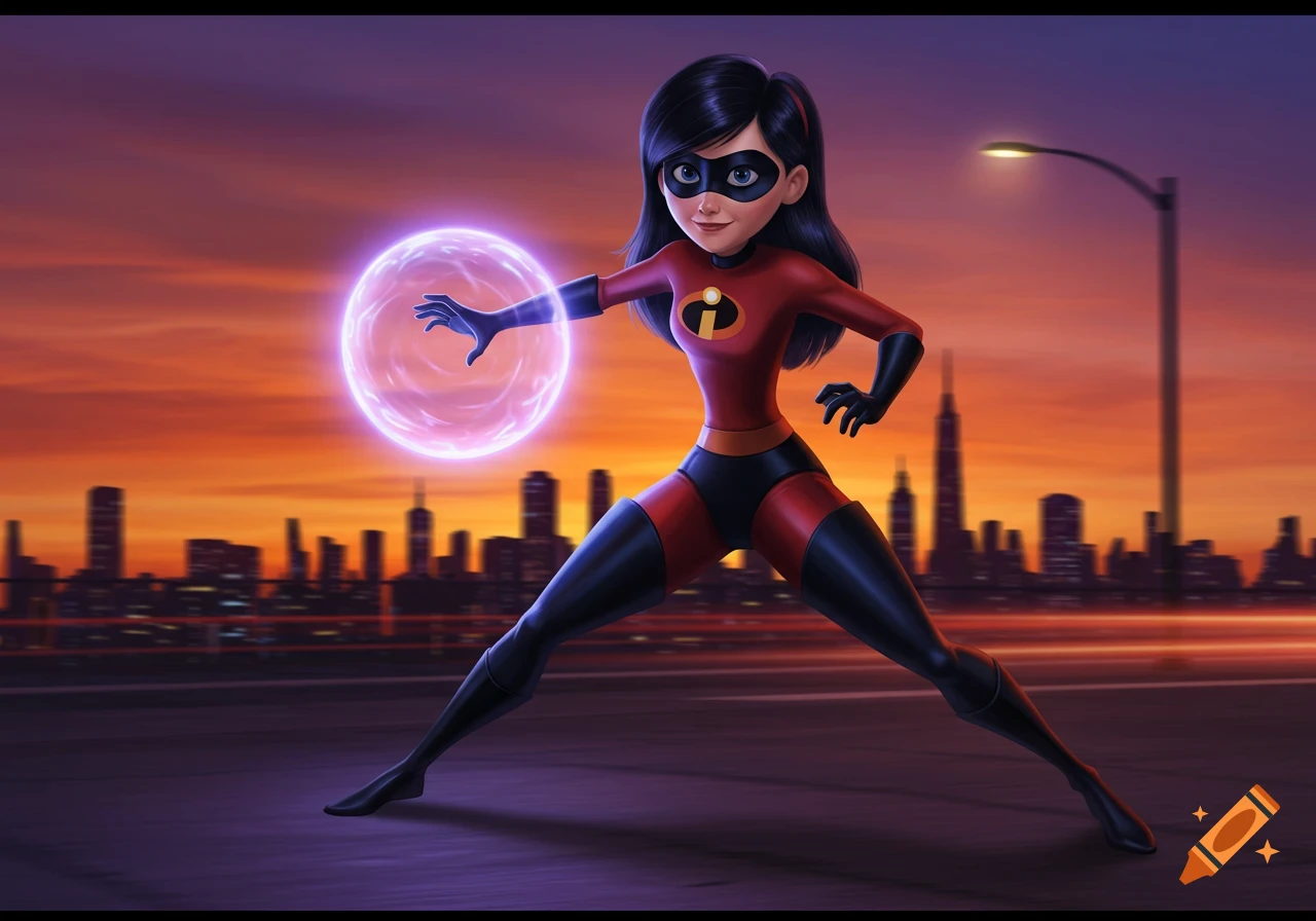 Violet Parr from The Incredibles in her superhero suit, conjuring a ...
