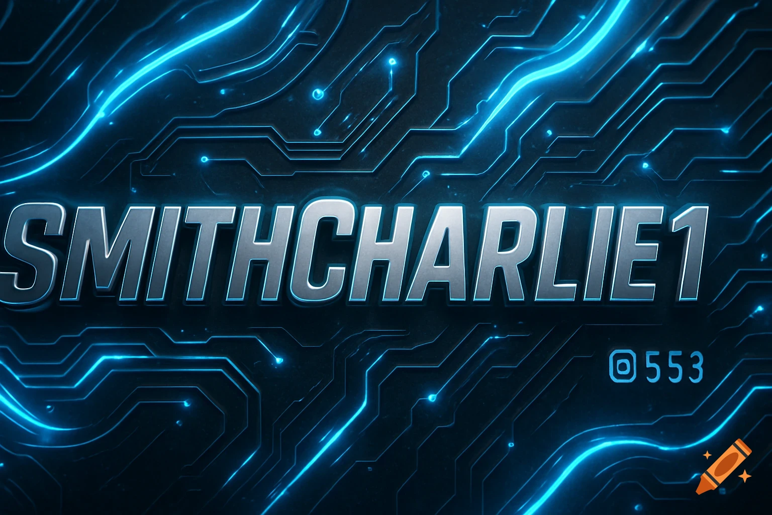 A digital banner with "SMITHCHARLIE1" in metallic text and "553" with ...