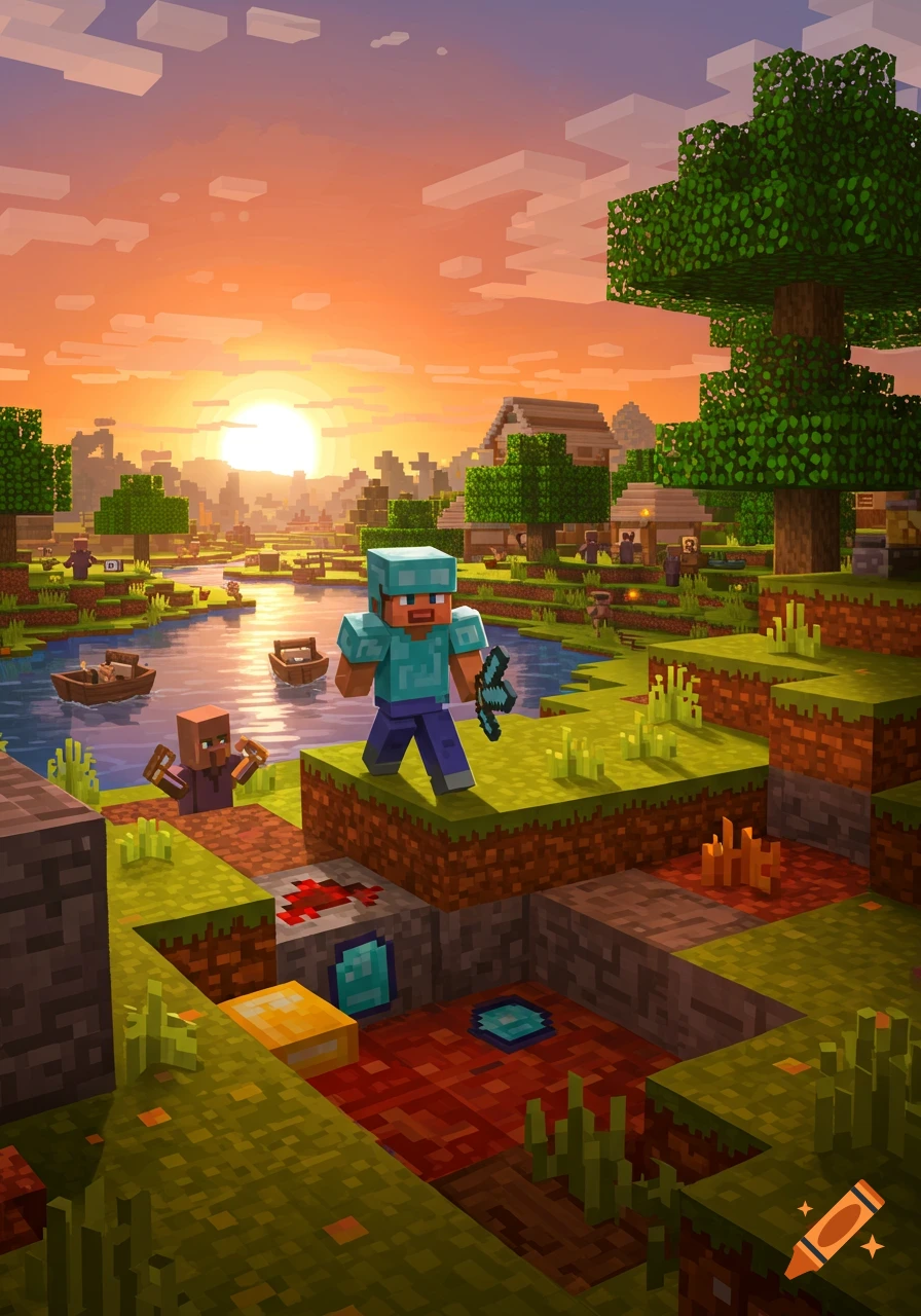 Minecraft Steve in diamond helmet and blue shirt, holding a diamond ...