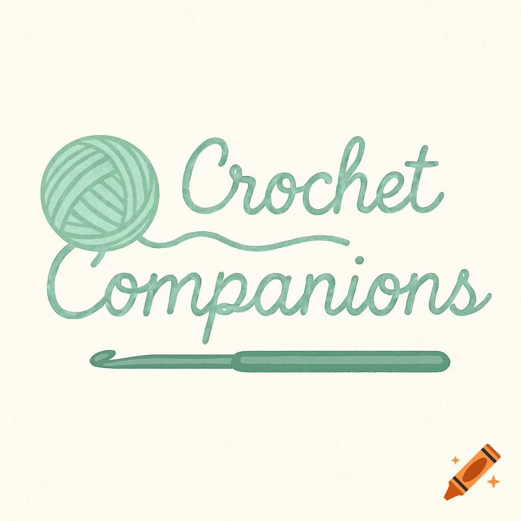 A logo for Crochet Companions featuring a green ball of yarn, cursive ...