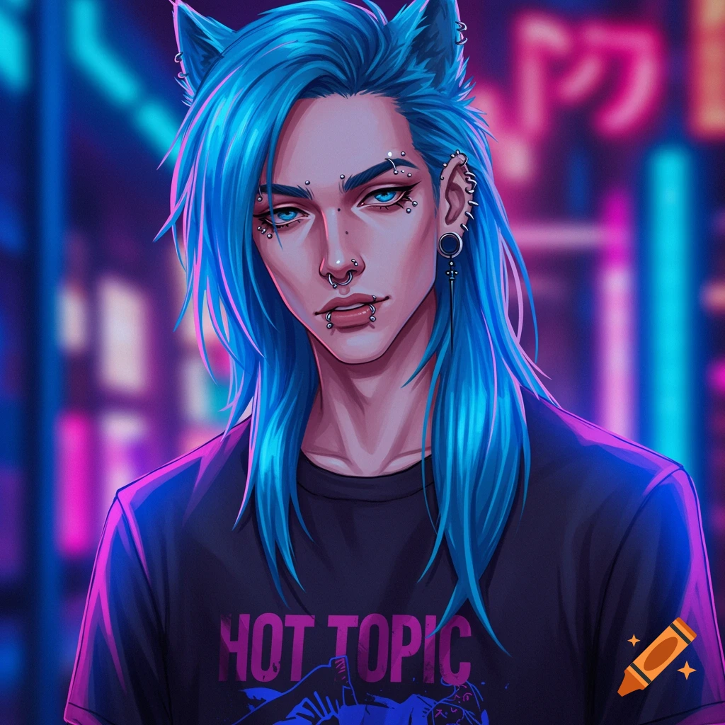 Andy Biersack with blue mullet hairstyle in cyberpunk clothes in jojos ...