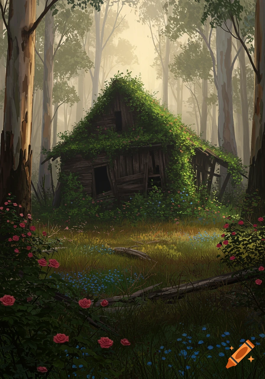 A photorealistic rendering of an old, abandoned village with stone ...