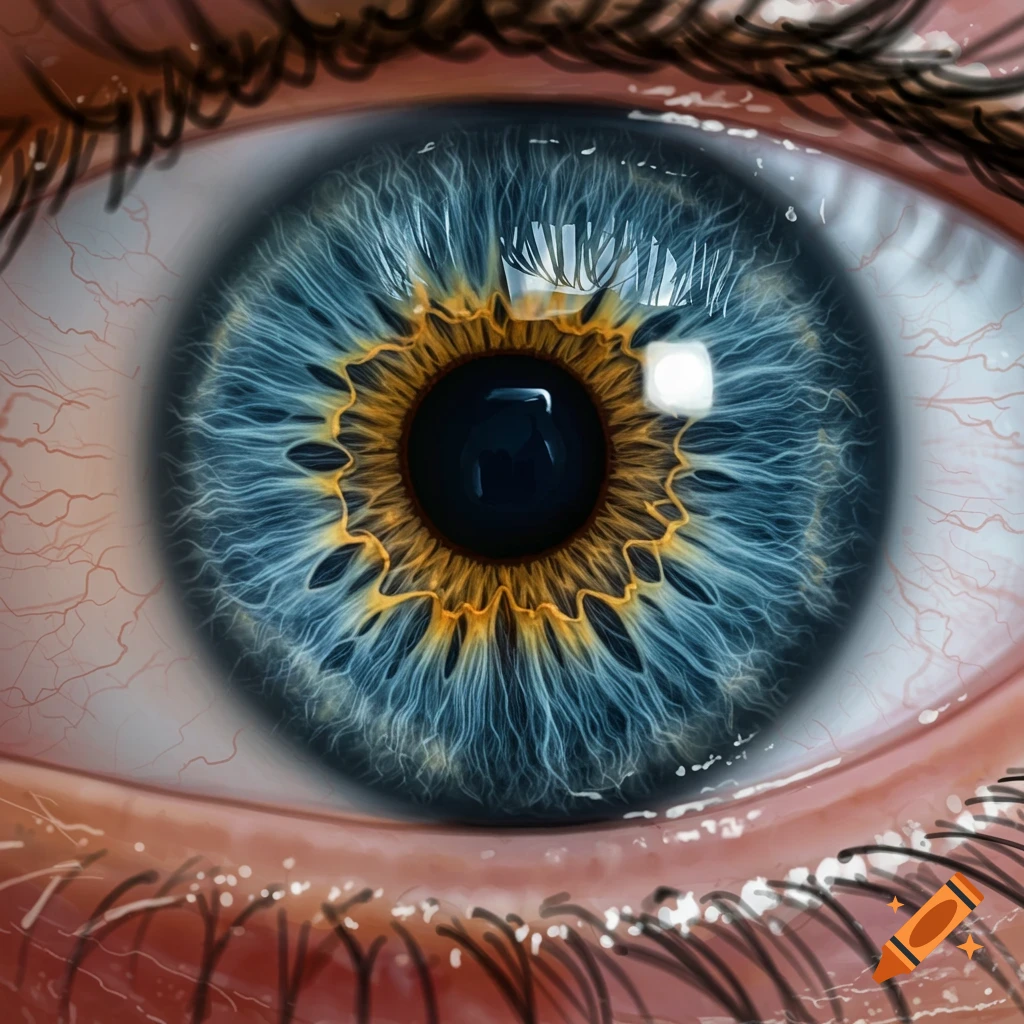 Extreme macro of a colorful dragon eye with high details on Craiyon