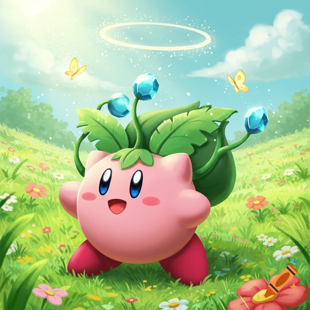 Five elemental Kirby characters line up, featuring gold light, green ...