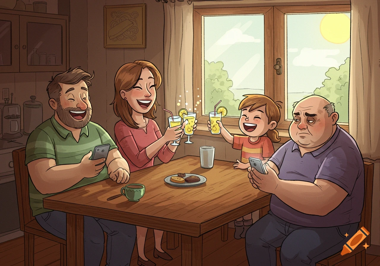 A heartwarming cartoon illustration of a multi-generational family ...