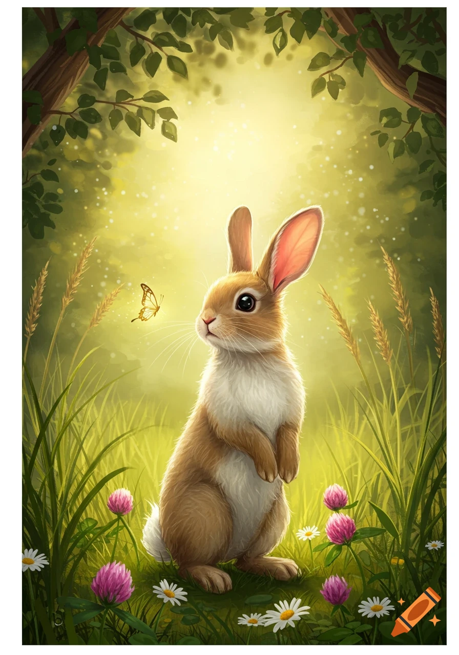 A colorful illustration of a cat eating from a bowl, a hen with chicks ...