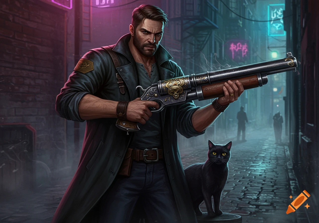 A female rogue in Victorian garb stands in a dark alley, holding two ...