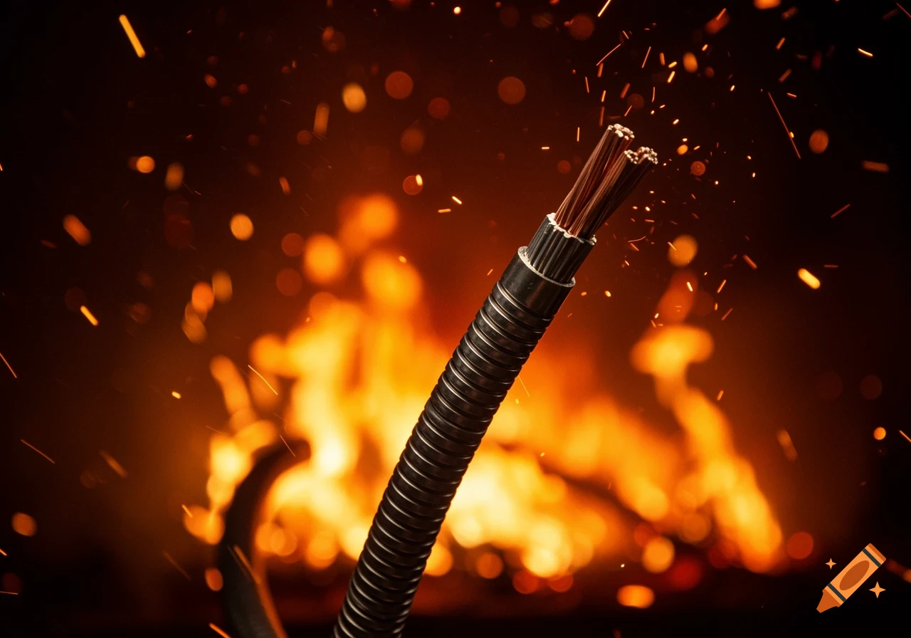 Close-up of a high-quality electrical cable with exposed copper wires ...