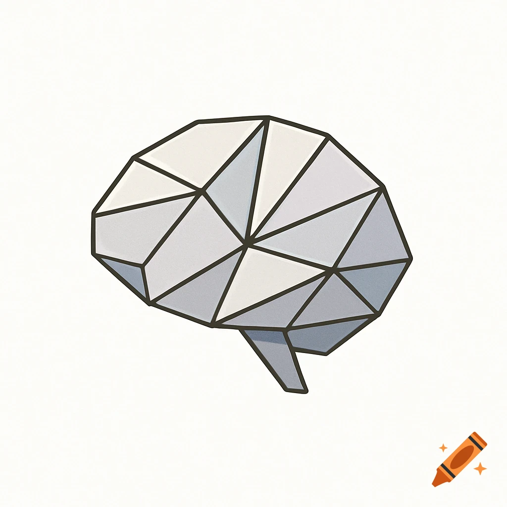 Minimalist, geometric origami-style brain logo in soft gray and white ...