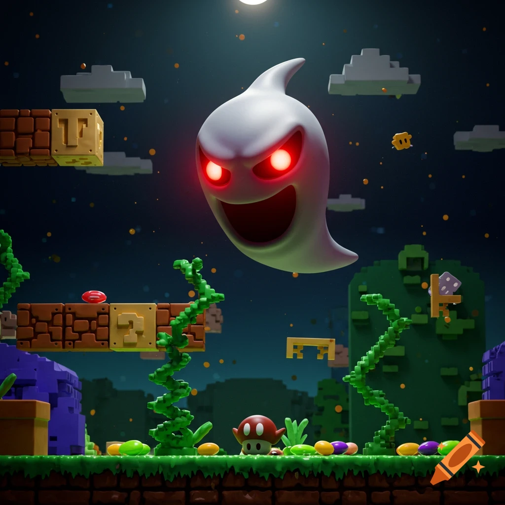 Red pikmin in a pile of leaves on Craiyon