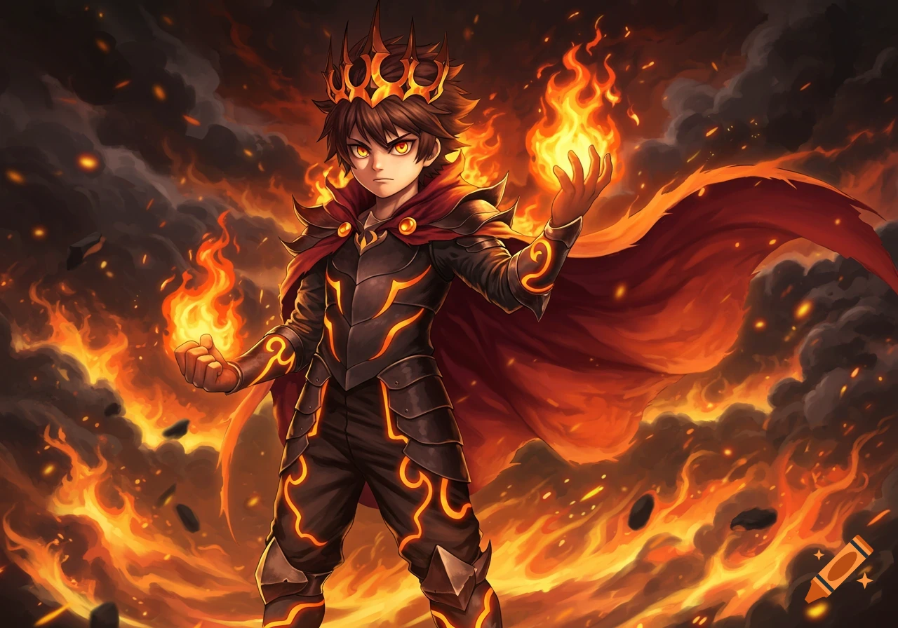 An anime girl with glowing eyes and flowing hair floats above a lake of ...