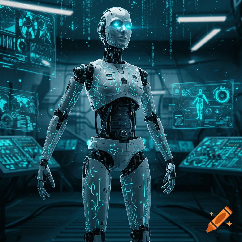 Futuristic illustration of a beautiful computer AI face on Craiyon