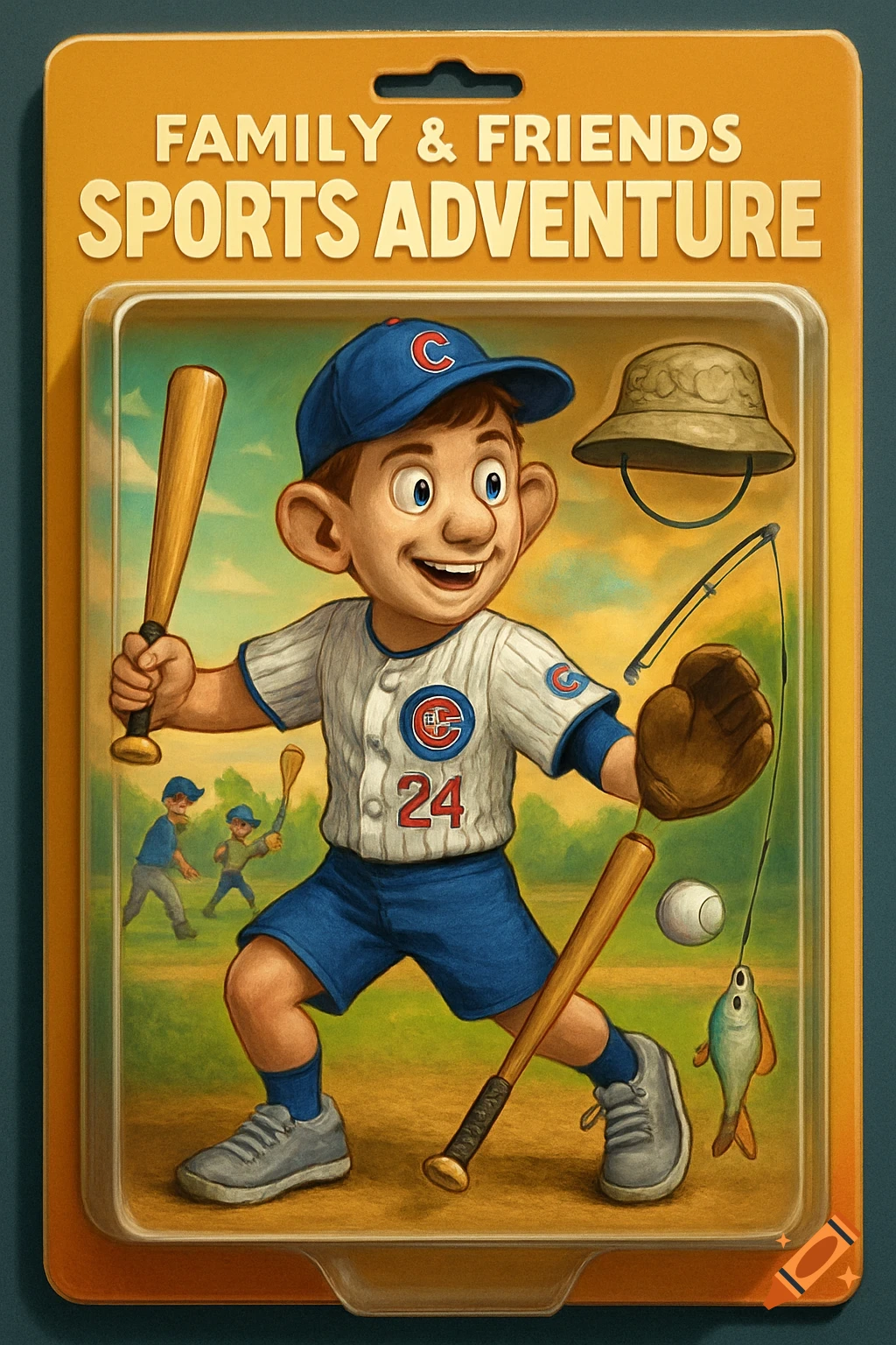 A cartoon action figure of a boy in a baseball uniform on a 'Family ...