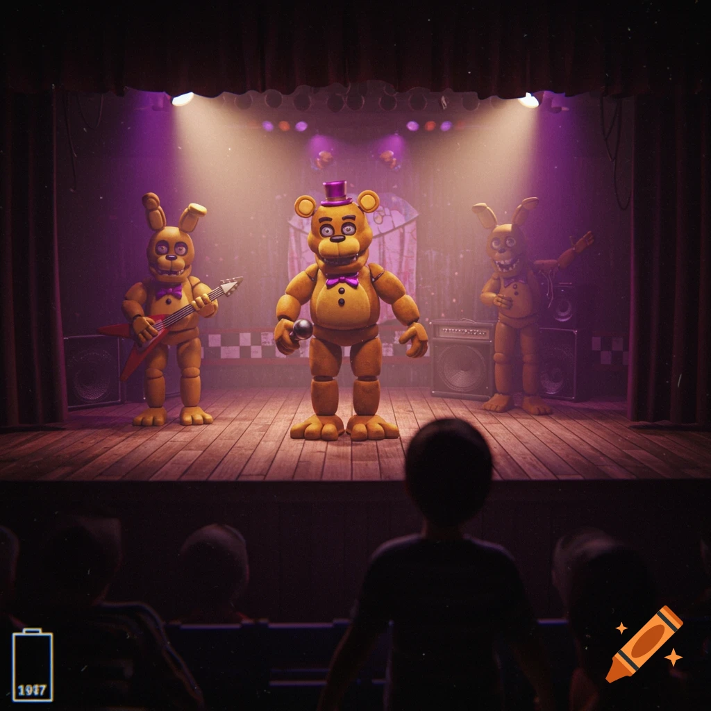 A group of Five Nights at Freddy's animatronics, including Freddy, Bonnie, Chica, and Foxy ...