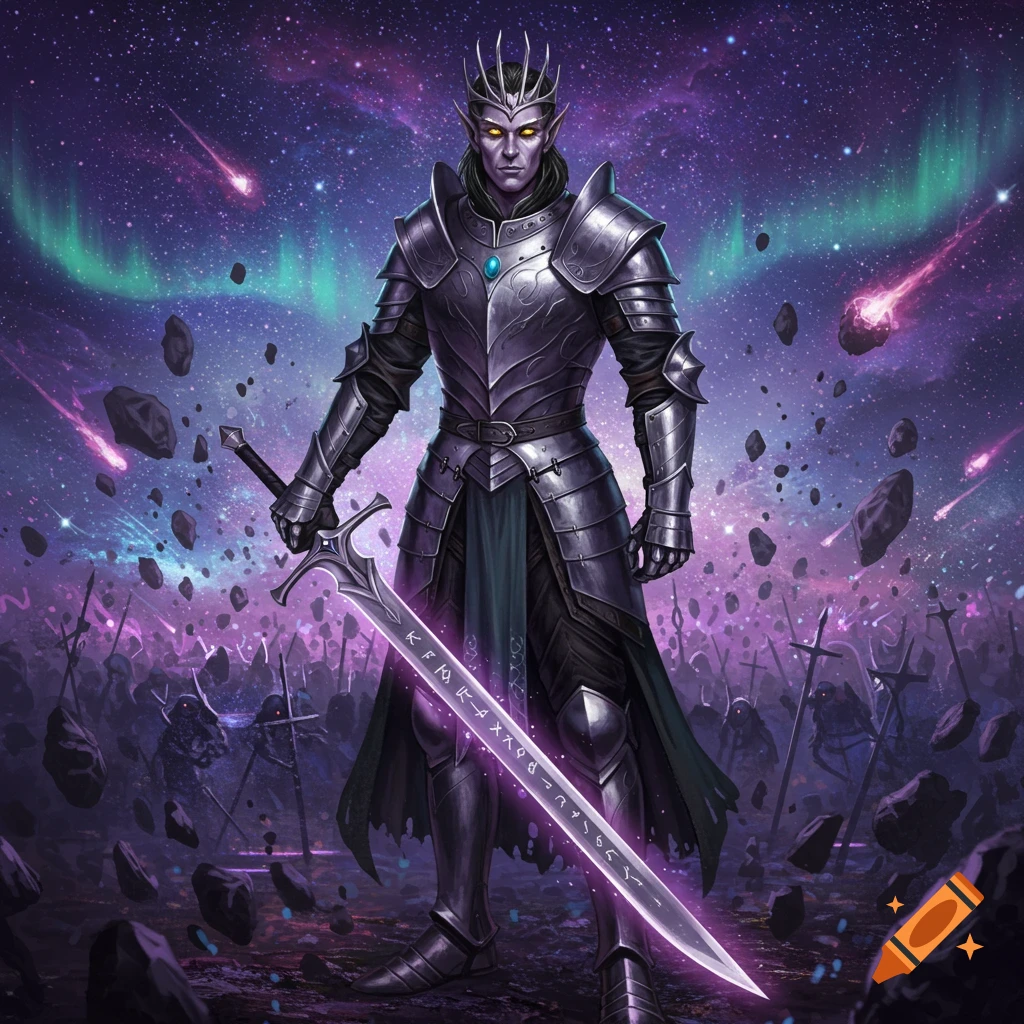 A purple-skinned fantasy character with white wings, a halo, and a ...