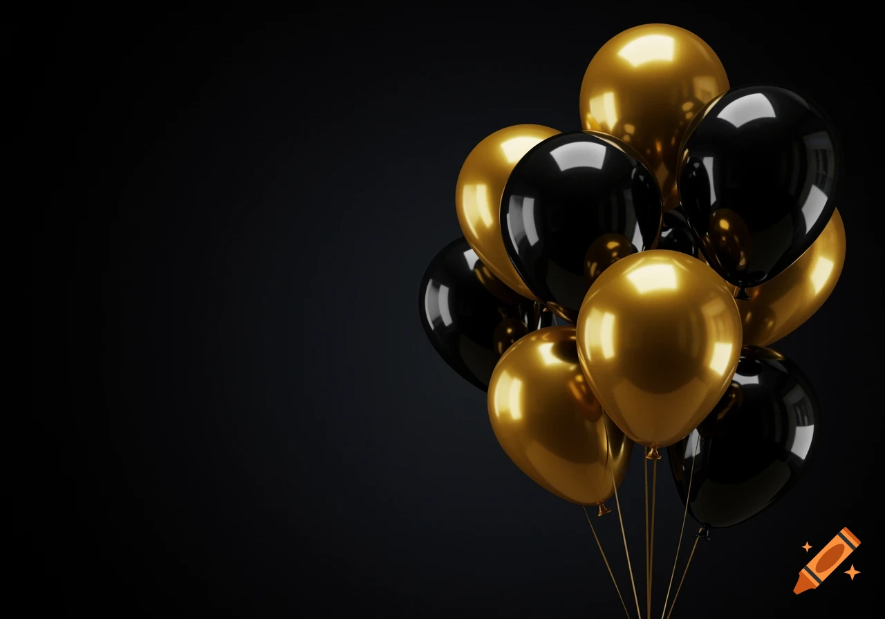 A black shiny balloon with the gold numbers "2026" on a white ...
