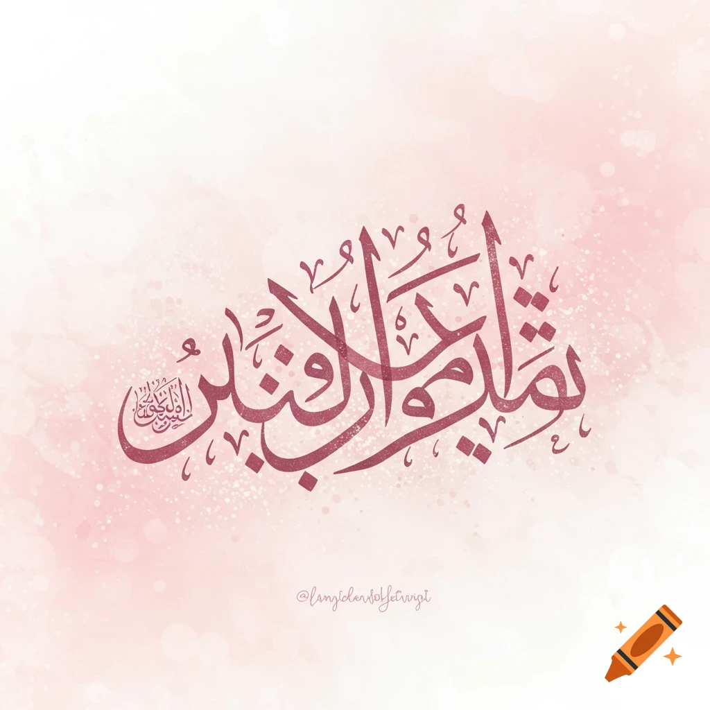 White Arabic calligraphy on a pastel purple and pink night sky with a ...