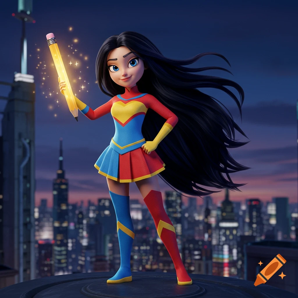 Cartoon black female superhero with a cool cape on Craiyon