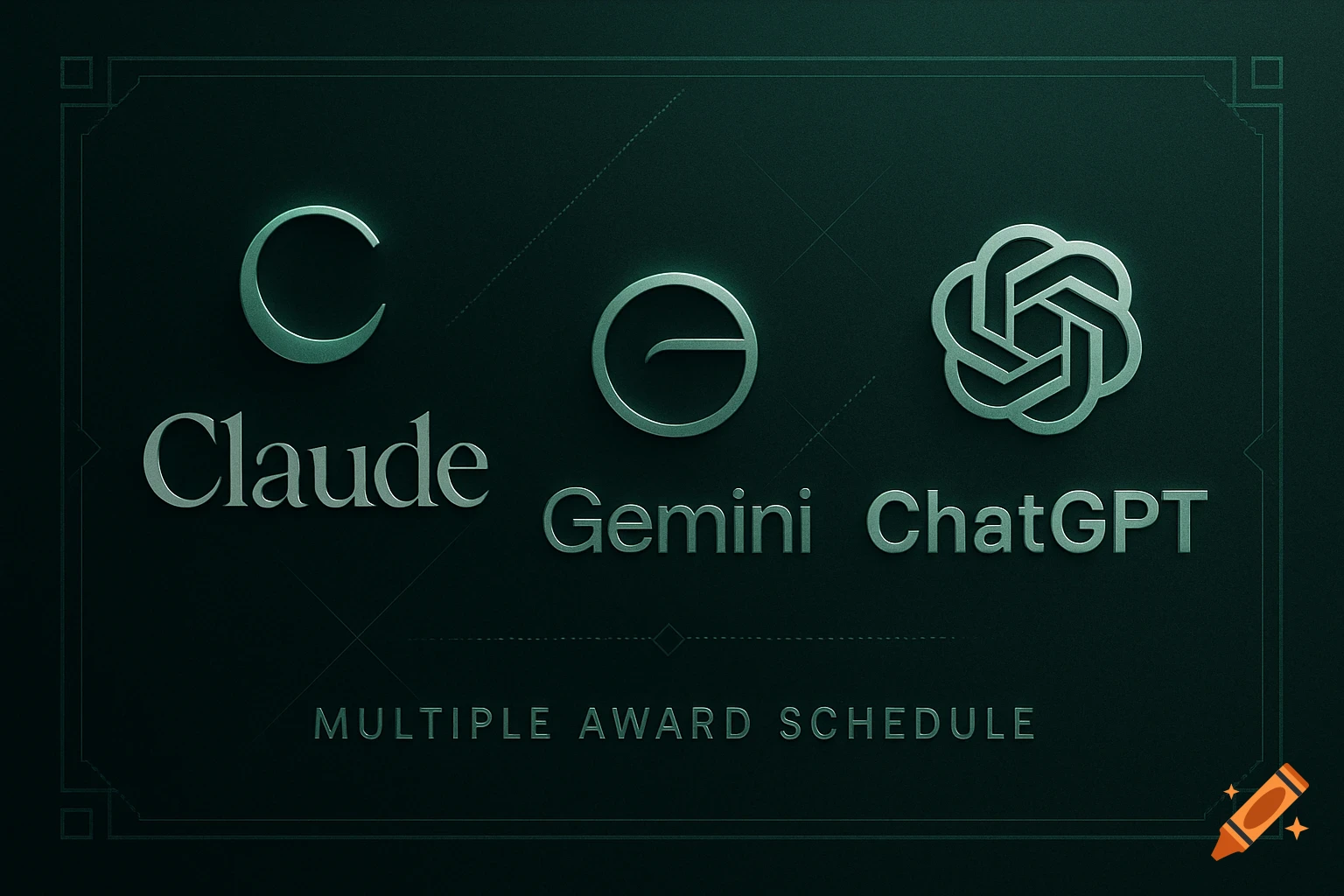 A dark green graphic showing metallic logos and names for Claude, Gemini, and ChatGPT, with ...