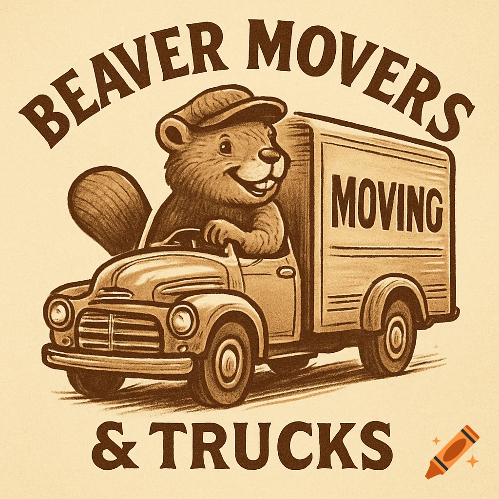 A sepia-toned vintage illustration of a cartoon beaver in a cap driving ...