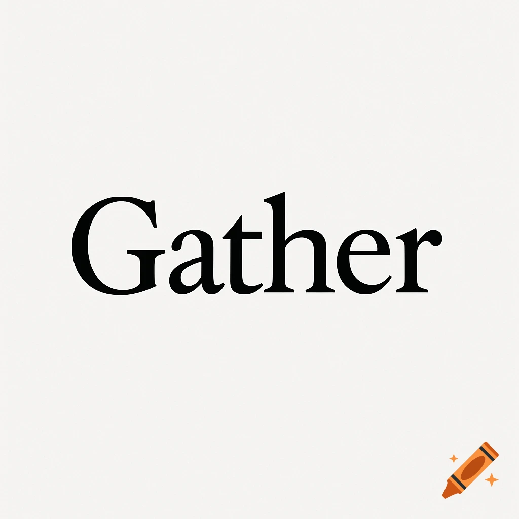The word Gather in black serif font on a white background. on Craiyon