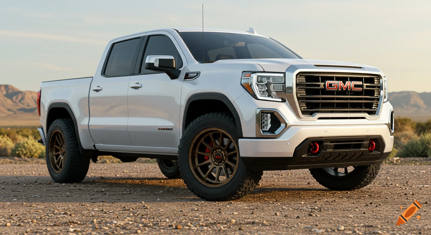 A white GMC Sierra 1500 pickup truck with bronze Method rims and off ...