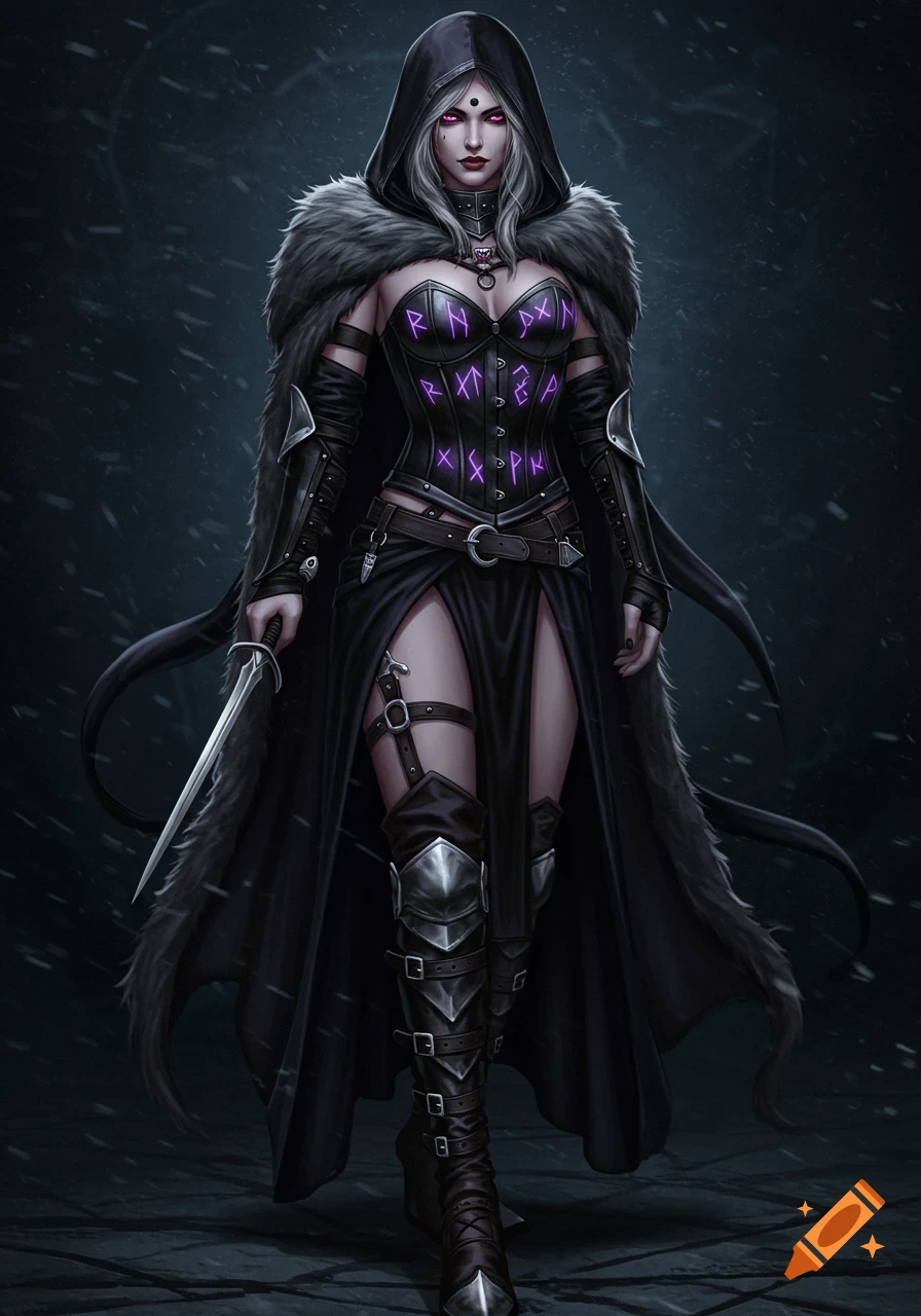 A female mage with horns and brown hair in blue armor and robes ...