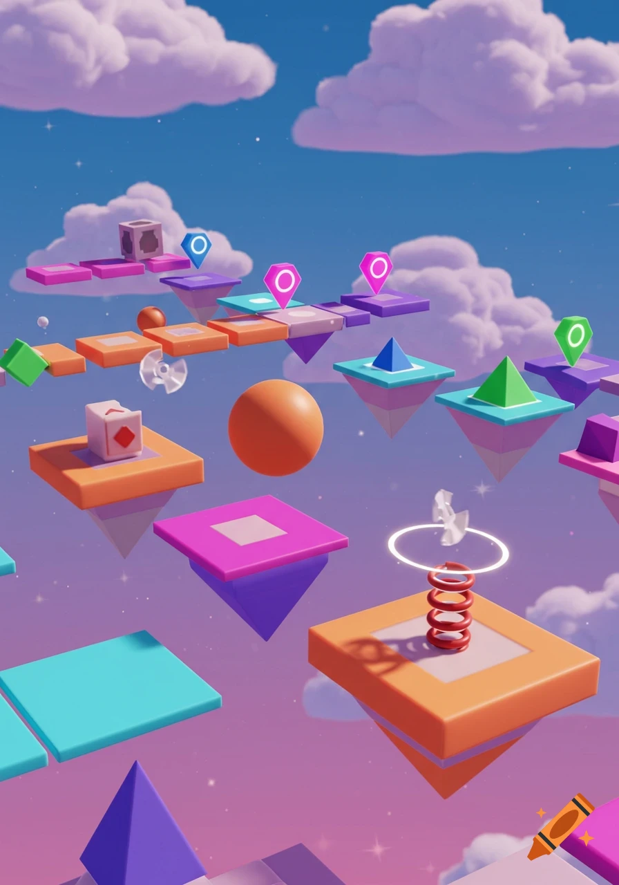 A Roblox player jumps over a colorful obby obstacle course with rainbow ...