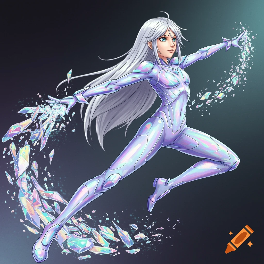 An anime-style girl with iridescent blue hair and a sparkling blue ...