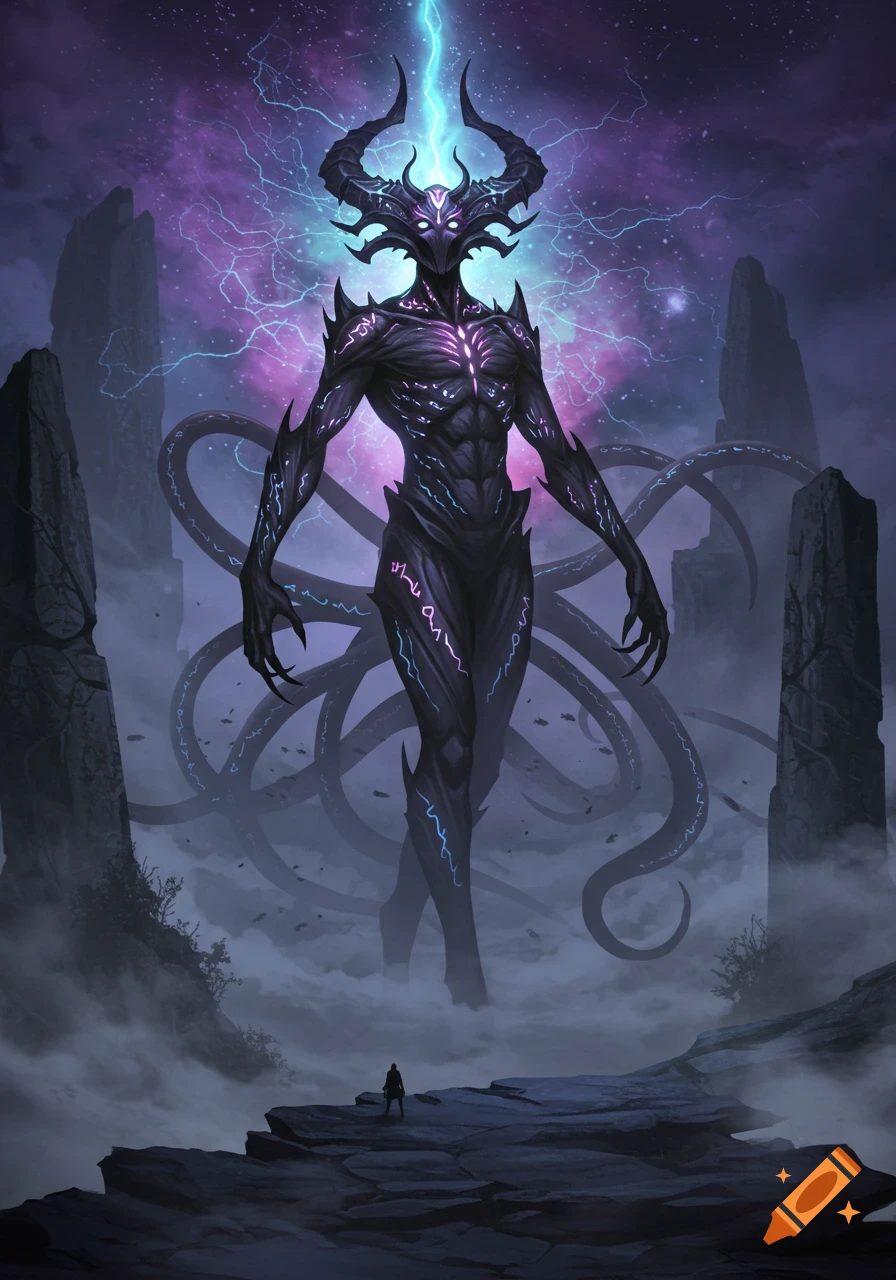 A dark fantasy illustration of a female dark elf in spider-like cult ...