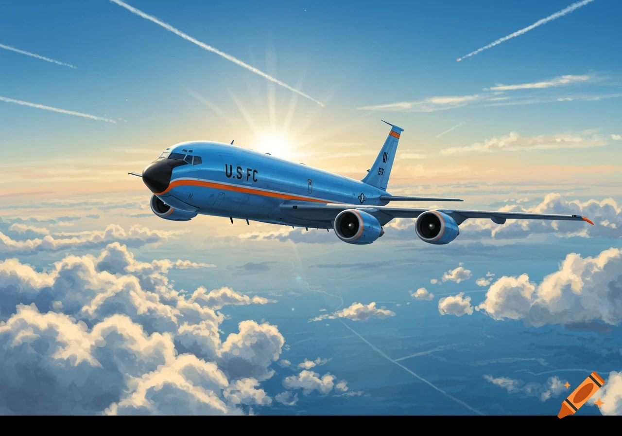 A photorealistic white Antonov An-225 Mriya cargo plane with blue ...